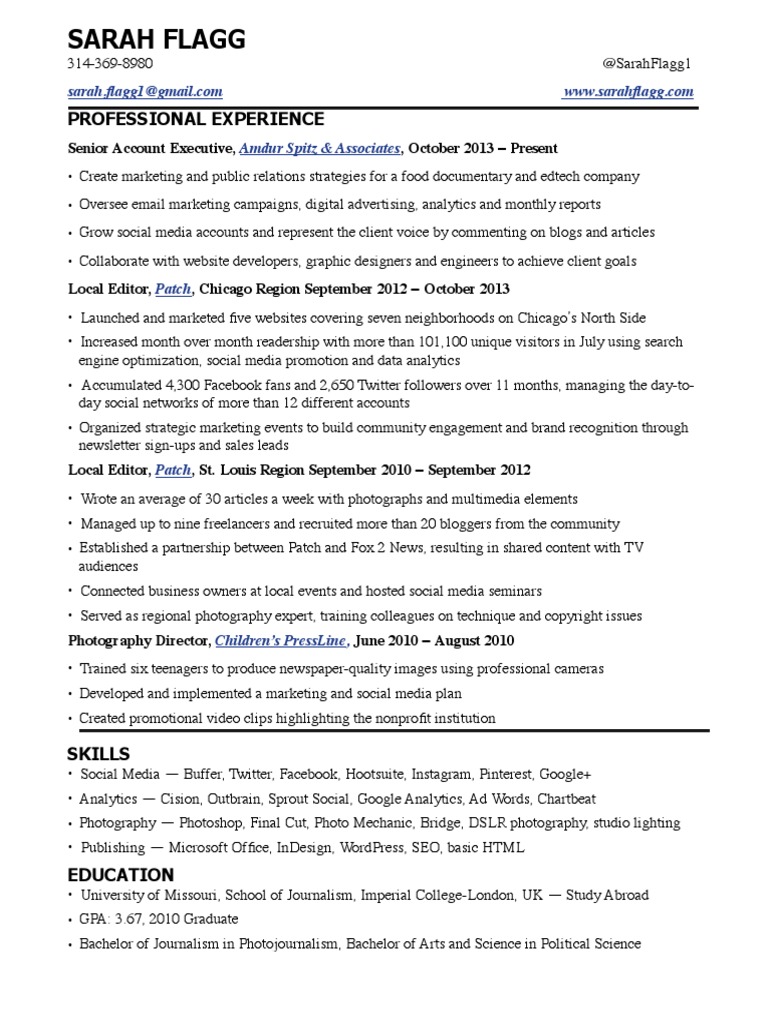 Sarah Flagg: Professional Experience | PDF | Social Media | Popular ...