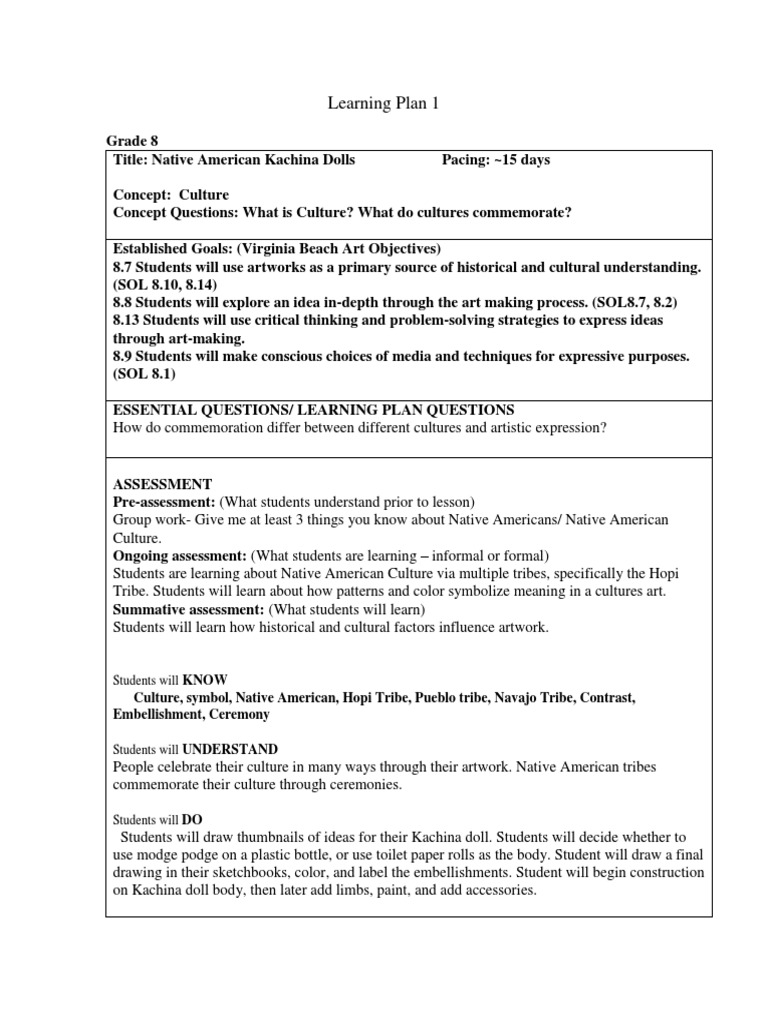 Native American Kachina Dolls Lesson Plan 8th Grade | PDF | Dolls | Hopi