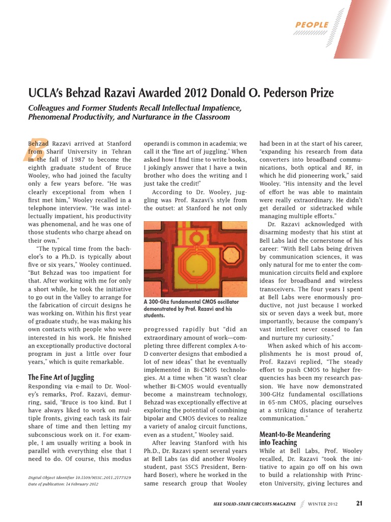 UCLA's Behzad Razavi Awarded 2012 Donald O. Pederson Prize | PDF ...