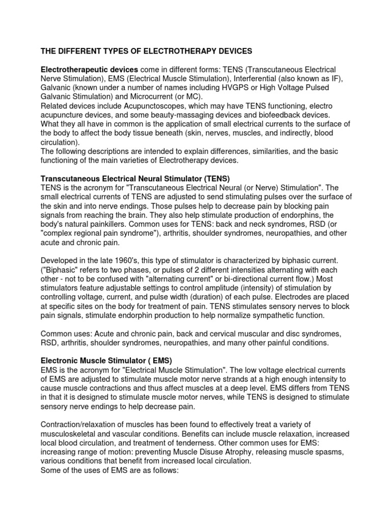 The Different Types of Electrotherapy Devices | PDF | Atrophy | Muscle