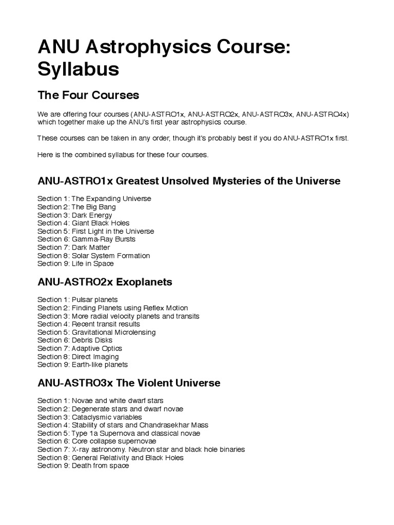 ANU Astrophysics Course Syllabus | PDF