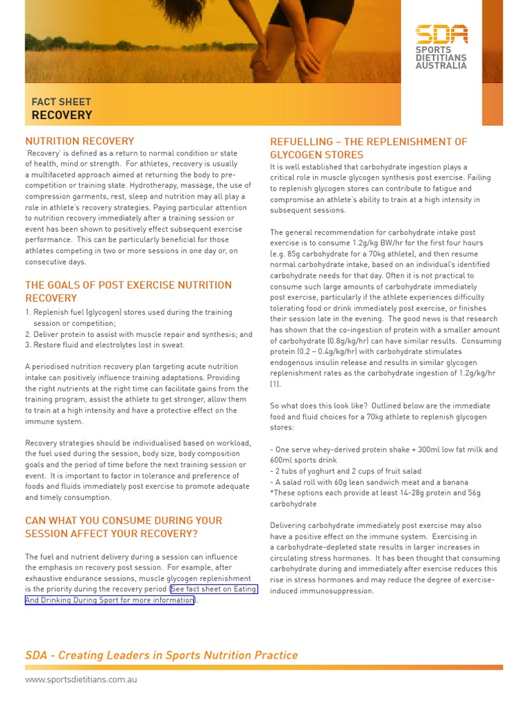 19 Sda Fact Sheet Recovery Nutrition | PDF | Glycogen | Physical Exercise