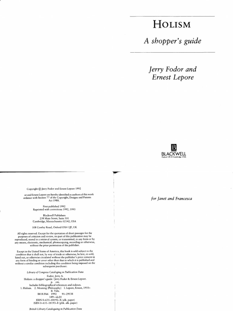 (Jerry Fodor, Ernest Lepore) Holism A Shopper's G | PDF