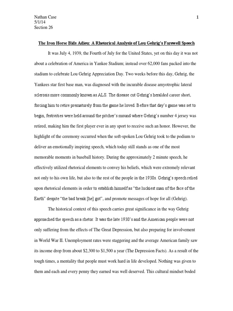 Rhetorical Analysis of Gehrig's Farewell | PDF | Social Science