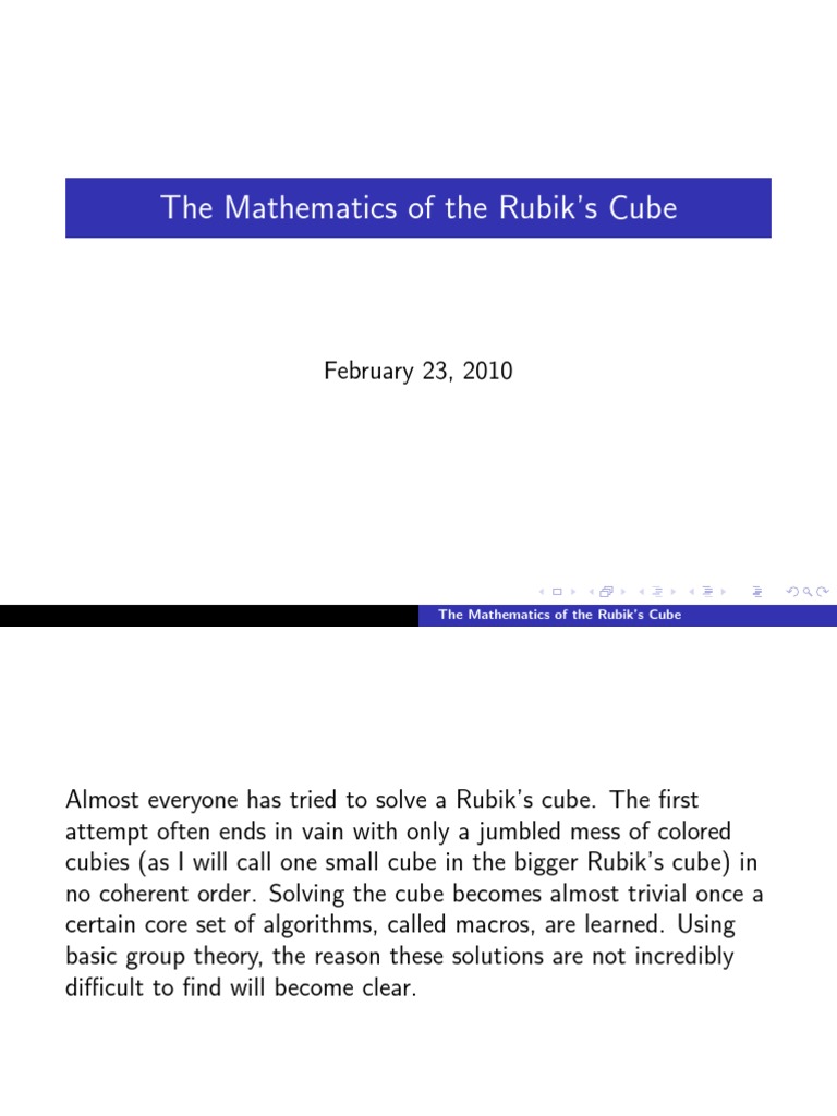 The Mathematics of The Rubik's Cube: February 23, 2010 | PDF | Group ...