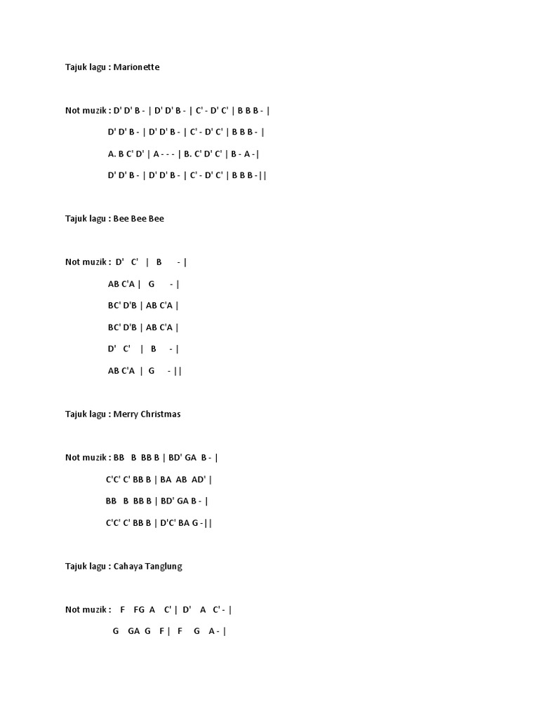 Not Lagu Rekoder | PDF