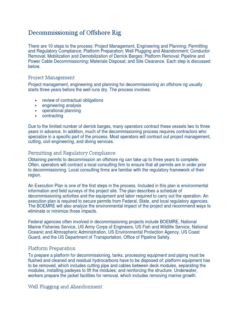 Offshore Rig Decommissioning Guide | PDF | Crane (Machine) | Drilling Rig