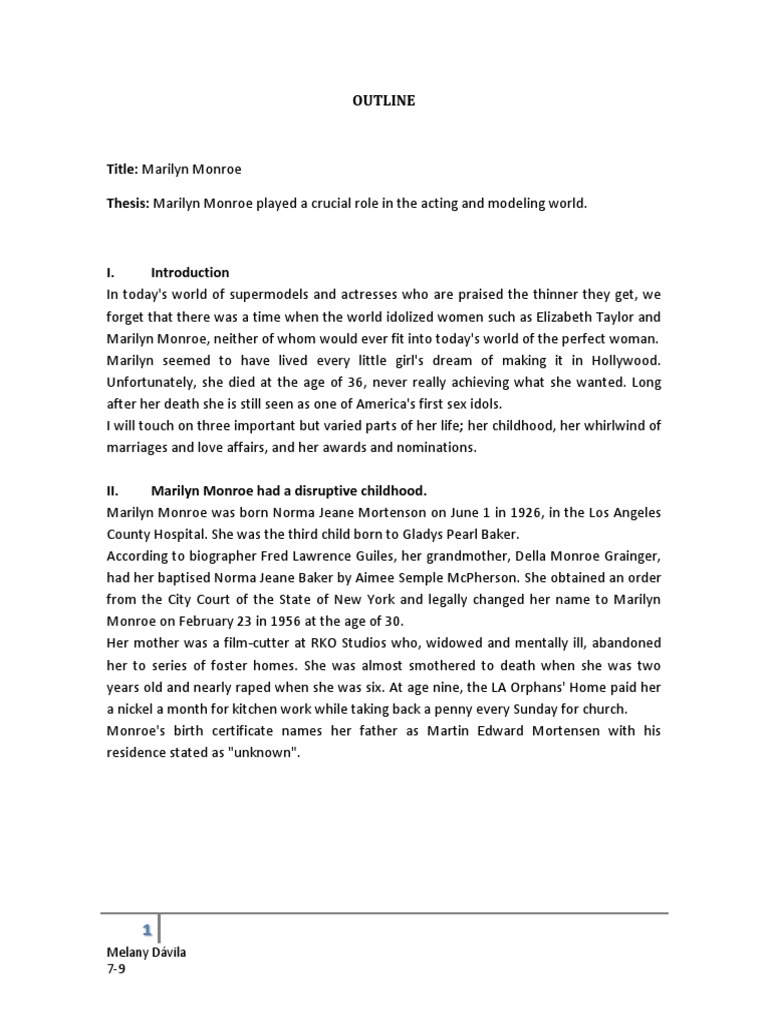 Outline: Melany Dávila 7-9 | PDF | Marilyn Monroe | Cinema