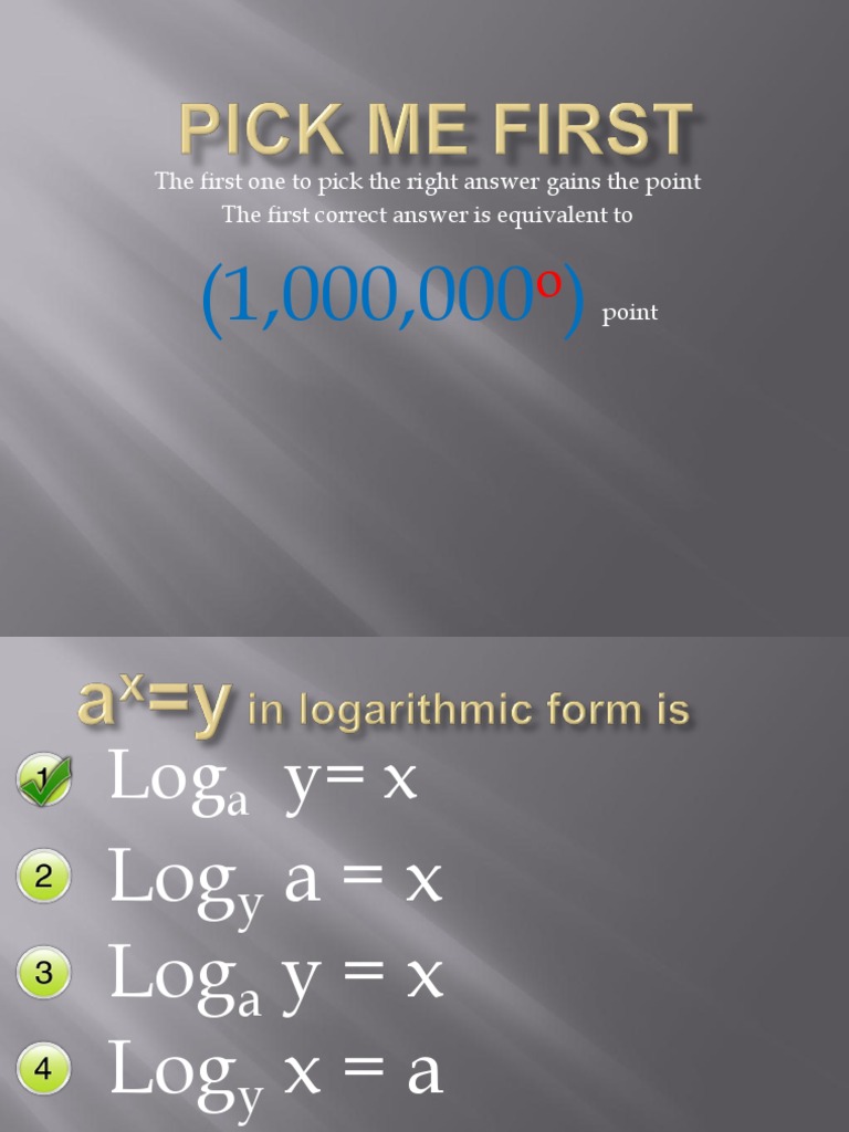 Pick Me First - Logarithm Exercise | PDF | Teaching Methods & Materials