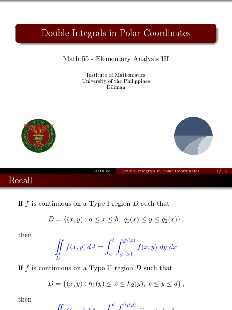 08 Double Integrals in Polar Coordinates - Handout | PDF | Mathematical ...