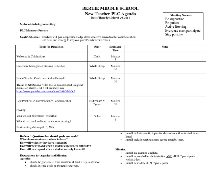 New Teacher PLC Meeting Agenda | PDF