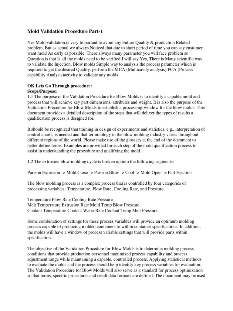Mold Validation Procedure Part | Verification And Validation ...