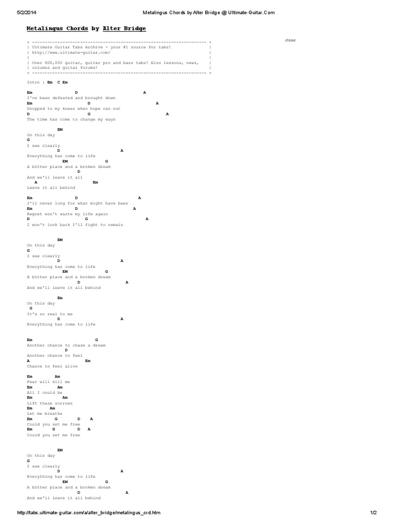 Metalingus Chords by Alter Bridge at Ultimate-Guitar | PDF