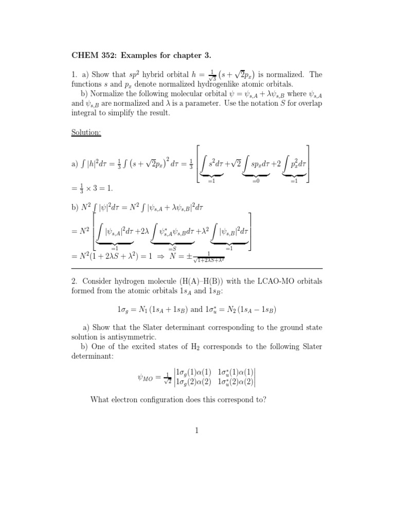 Ch3 Examples | PDF | Molecular Orbital | Modern Physics