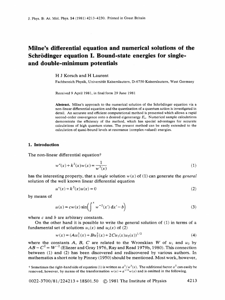 Milne's Differential Equation | PDF | Schrödinger Equation | Numerical ...