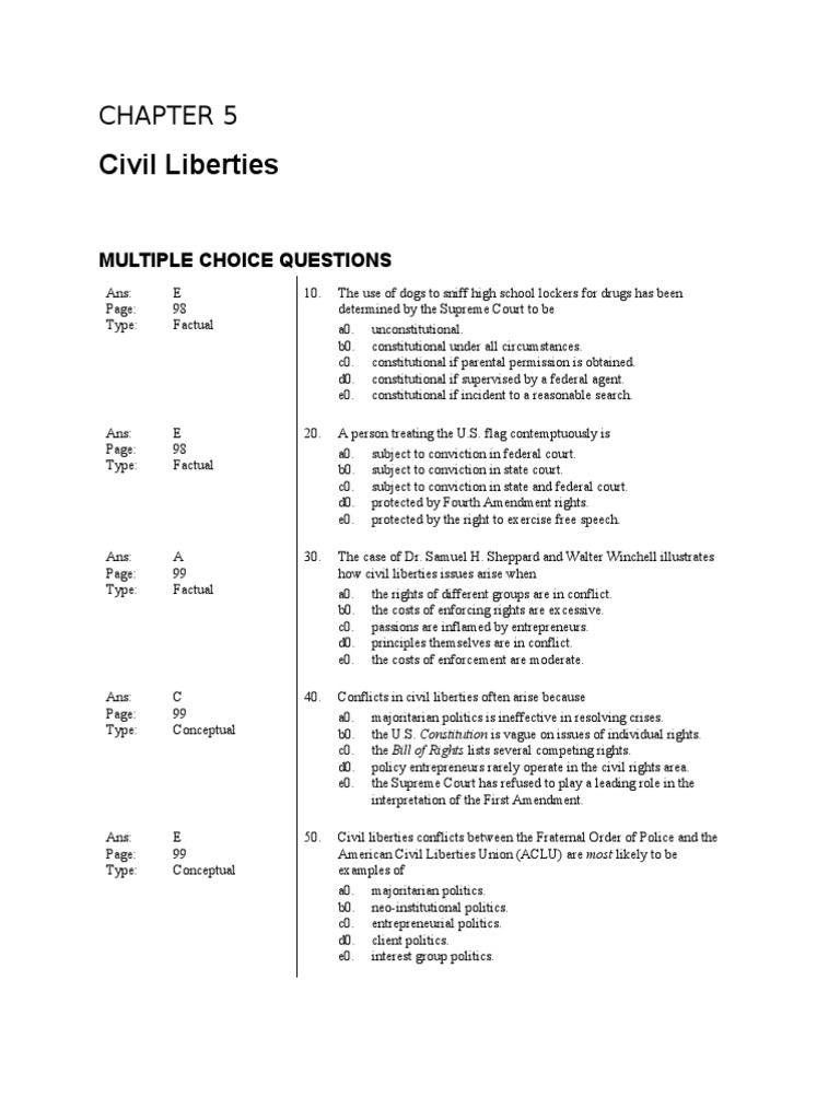 Civil Liberties: Multiple Choice Questions | PDF | Defamation | Civil ...