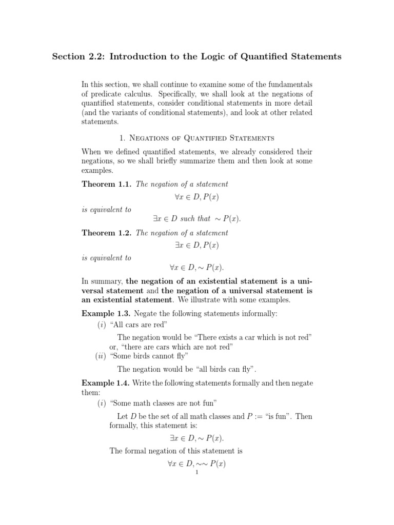 Section 2.2: Introduction To The Logic of Quantified Statements | PDF | Formalism (Deductive ...