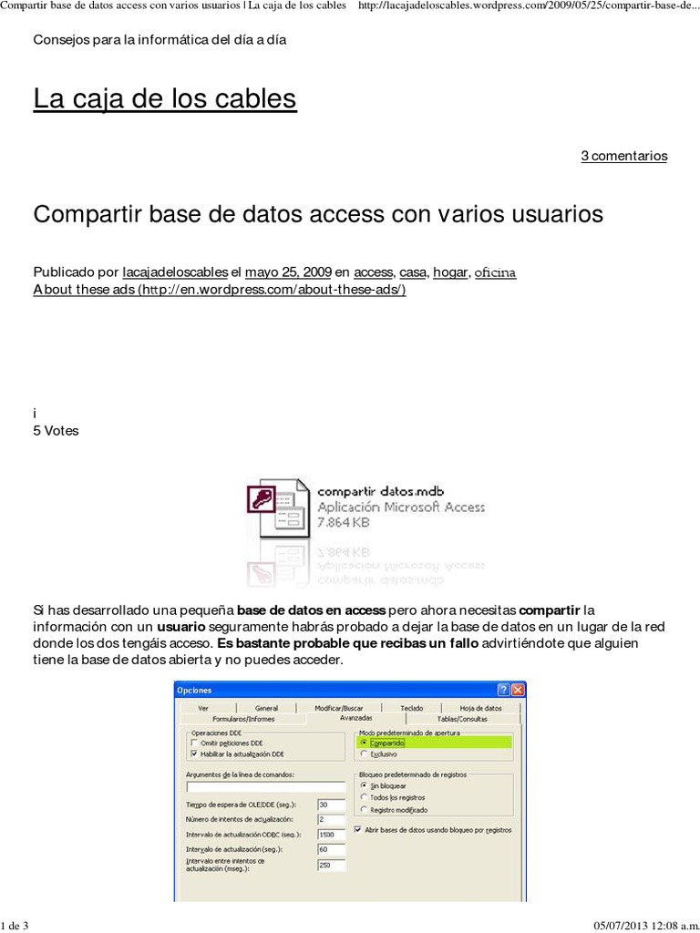 Compartir Base de Datos Access Con Varios Usuarios PDF | PDF | Bases de datos | Archivo de ...