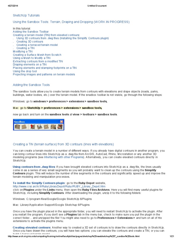 Sketchup Terrain & Sandbox Tool | PDF | Sketch Up | 2 D Computer Graphics