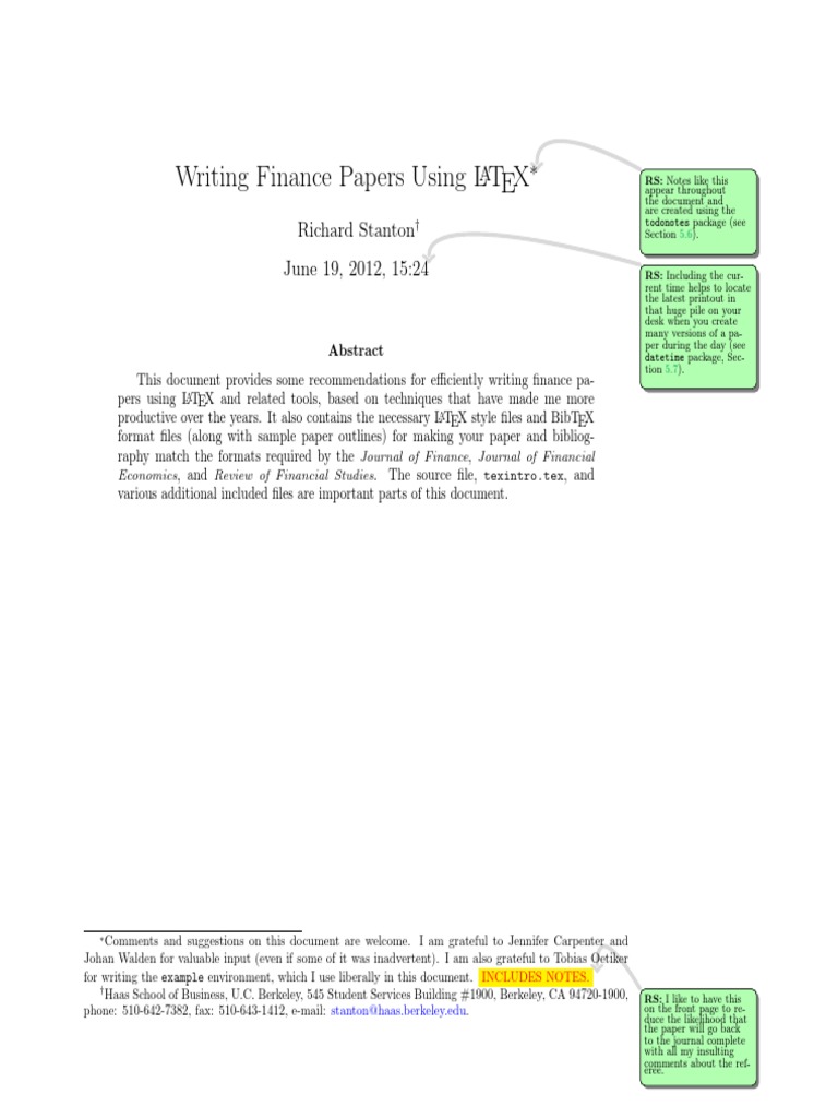 Writing Finance Papers Using L TEX: Stanton@haas - Berkeley.edu | PDF ...