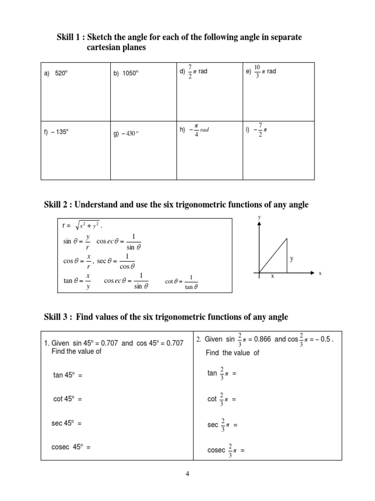 Cartesian Planes: Skill 1: Sketch The Angle For Each of The Following ...