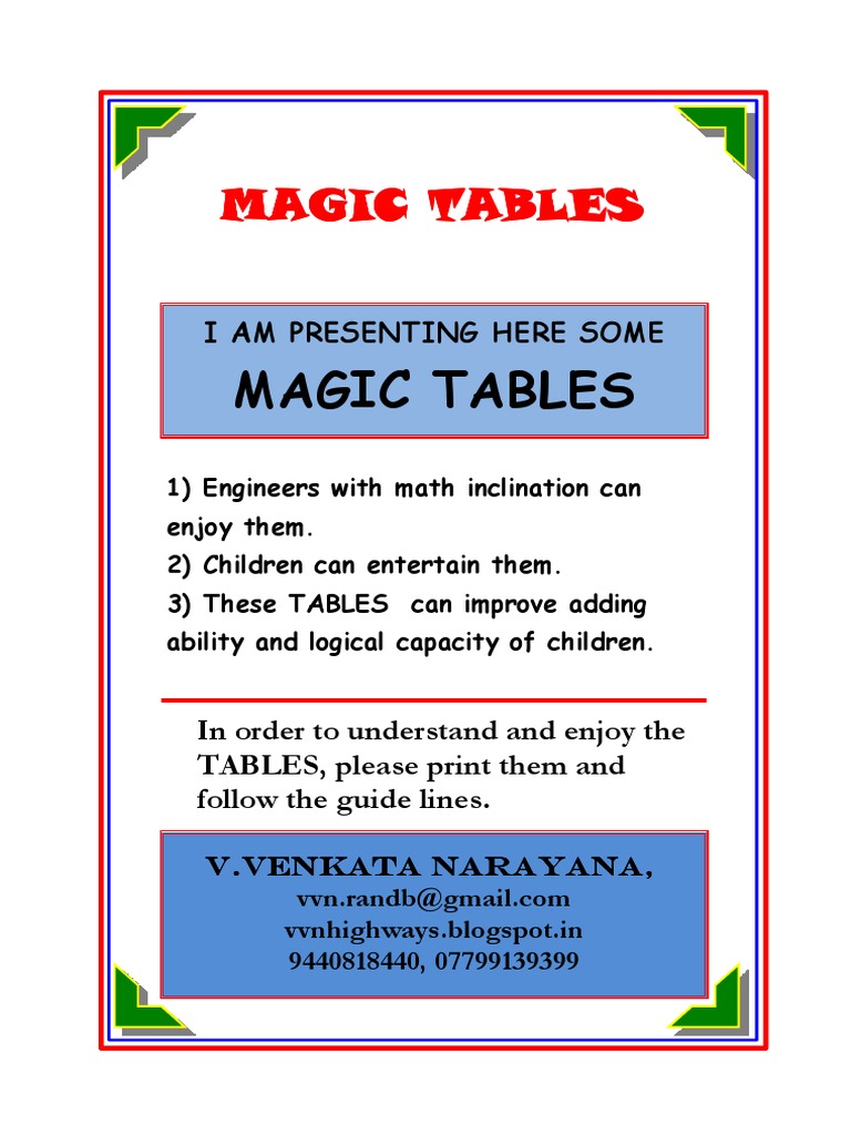 MAGIC TABLES | Logic | Physics & Mathematics