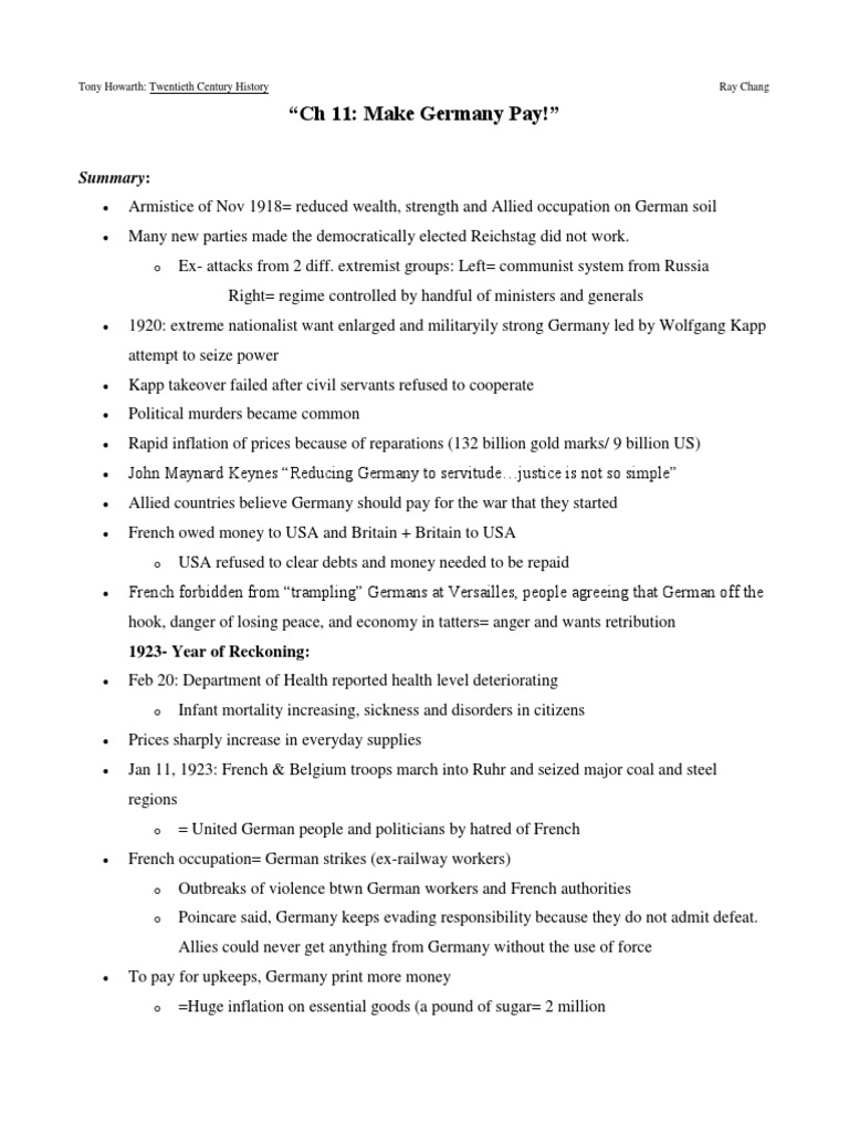 Consequences of Making Germany Pay | PDF | Weimar Republic ...