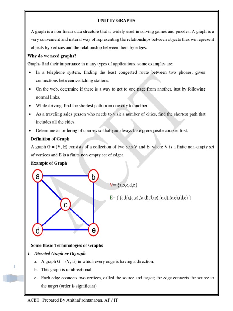 Unit Iv Graphs: 1. Directed Graph or Digraph | Download Free PDF | Vertex (Graph Theory ...