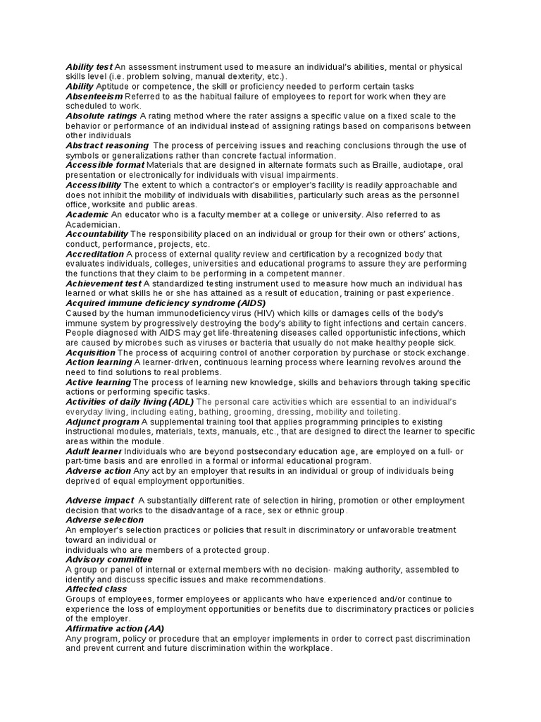 HR Dictionary | PDF | Disability | Employment