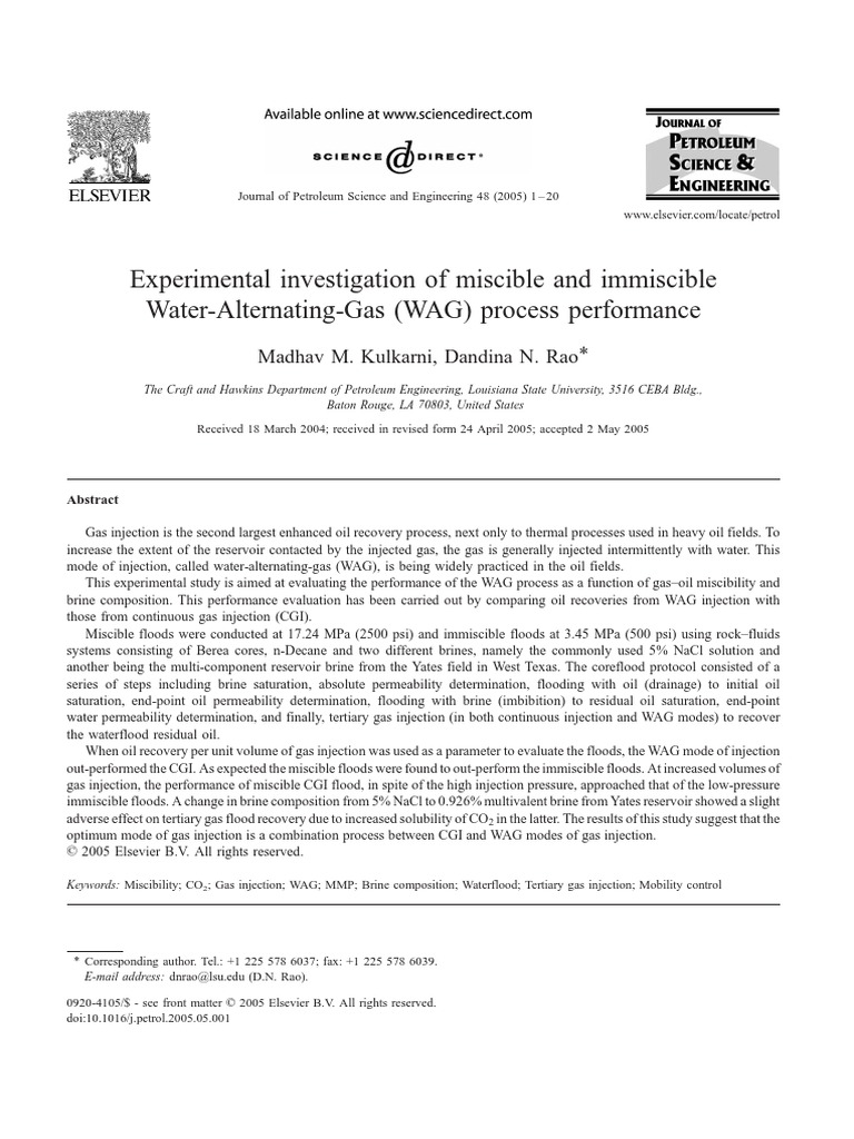 Experimental Investigation of Miscible and Immiscible Water-Alternating ...