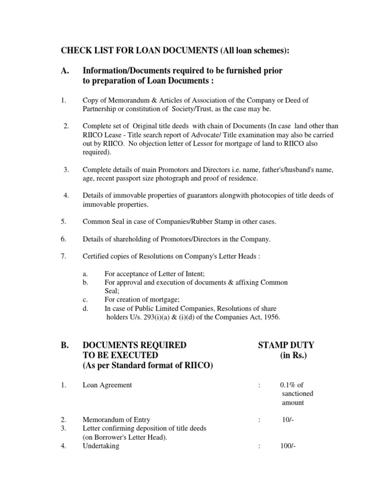 Check List For Loan Documents | PDF | Deed | Lease