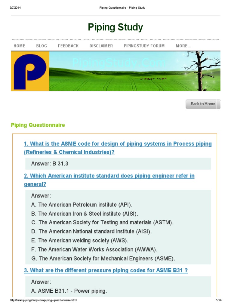 Piping Questionnaire - Piping Study | PDF | Pipe (Fluid Conveyance) | Valve