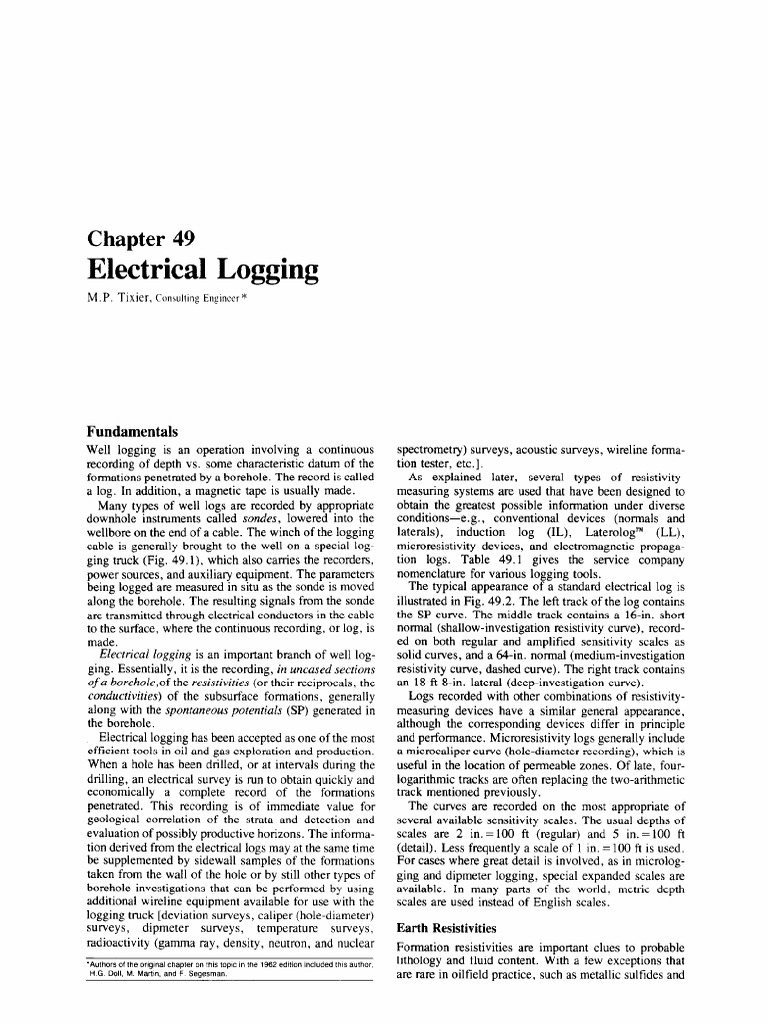 49 - Electrical Logging | PDF | Porosity | Electrical Resistivity And ...