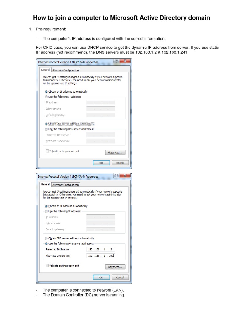 How To Join A Computer To Microsoft Active Directory Domain | PDF ...
