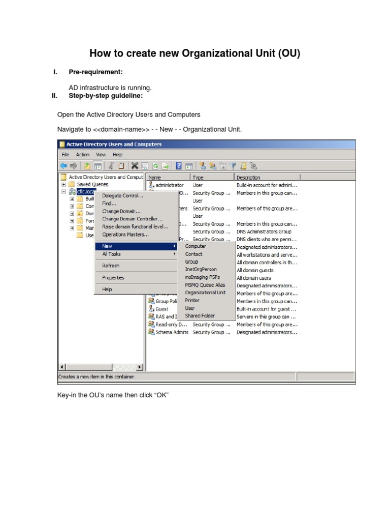 Create an Organizational Unit in AD | PDF | Active Directory ...