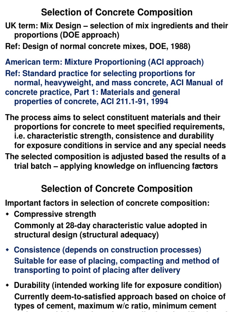 Concrete Mix Design Selection Guide | PDF | Concrete | Cement