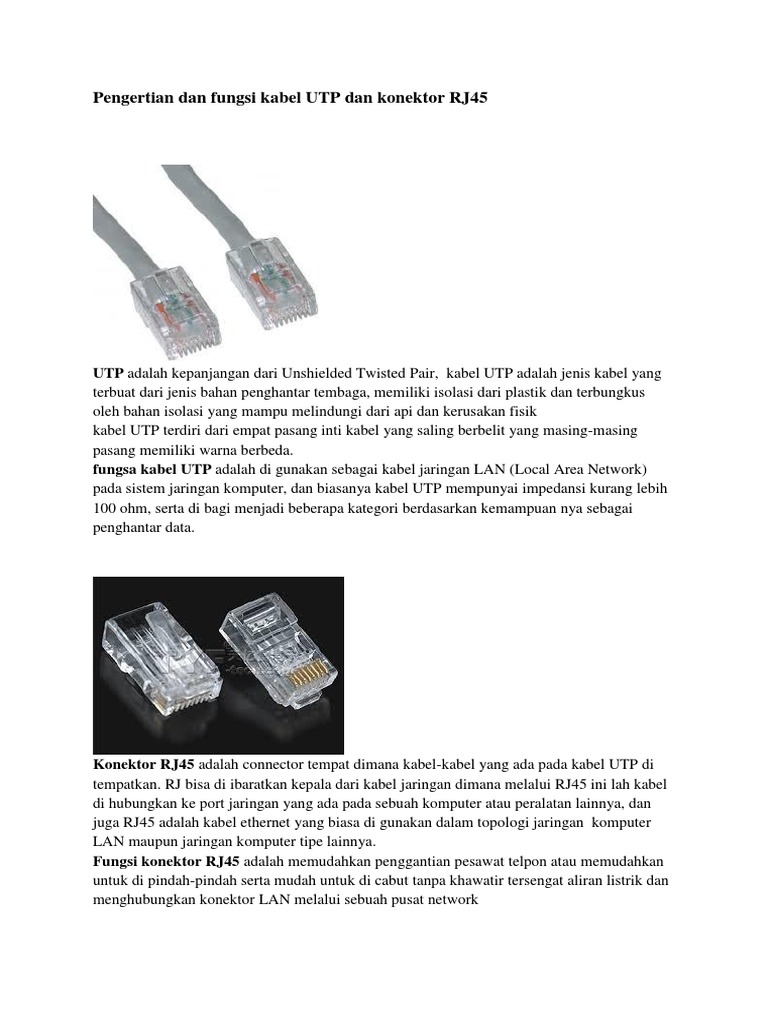 Pengertian Dan Fungsi Kabel UTP Dan Konektor RJ45 | PDF