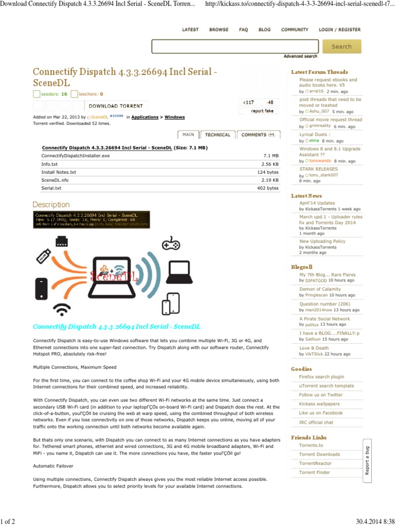 Connectify Dispatch 4.3.3.26694 Incl Serial - SceneDL Torrent - KickassTorrents | PDF | Internet ...