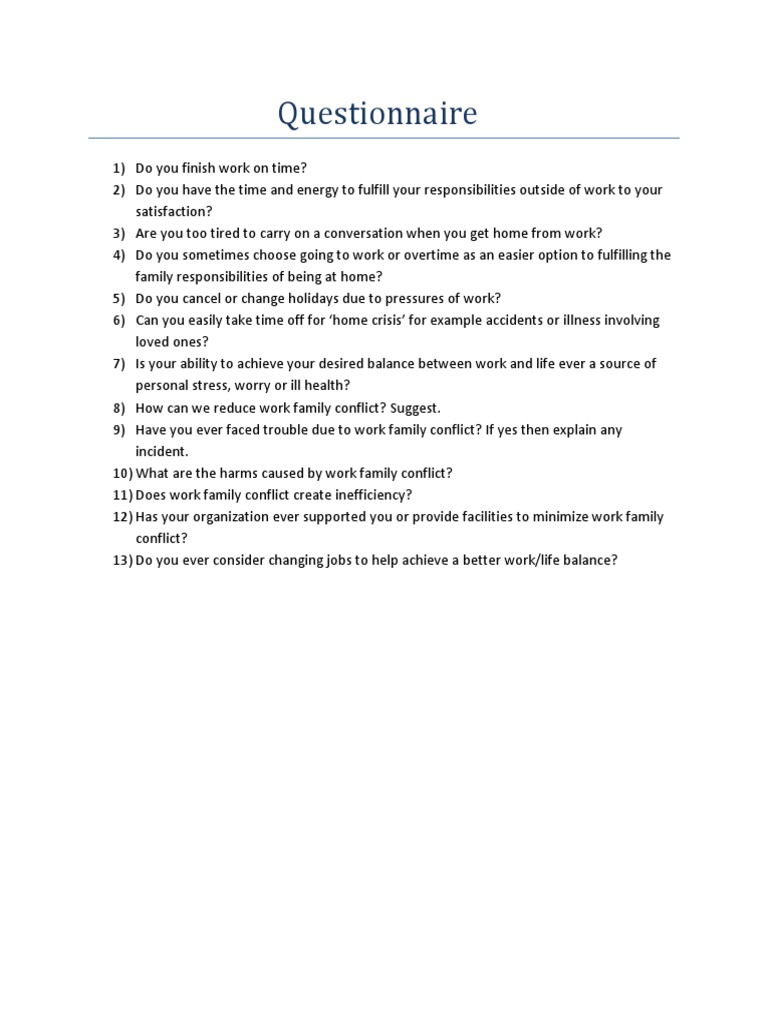 Work-Family Conflict Questionnaire | PDF