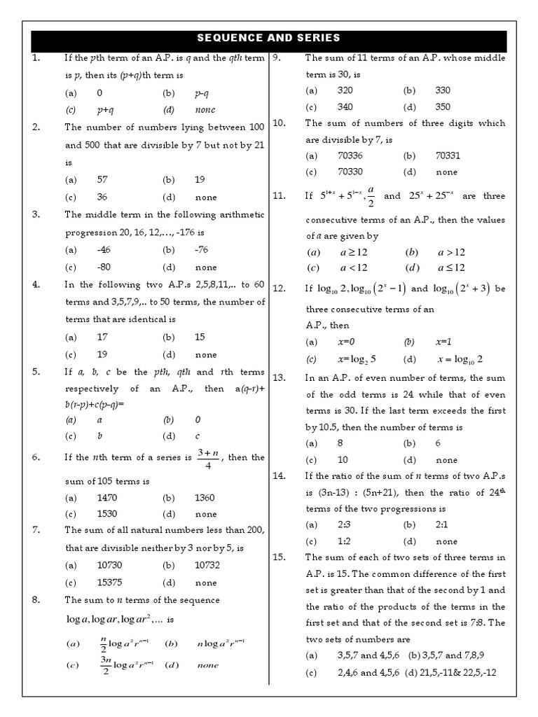 Sequence and Series | Elementary Mathematics | Arithmetic