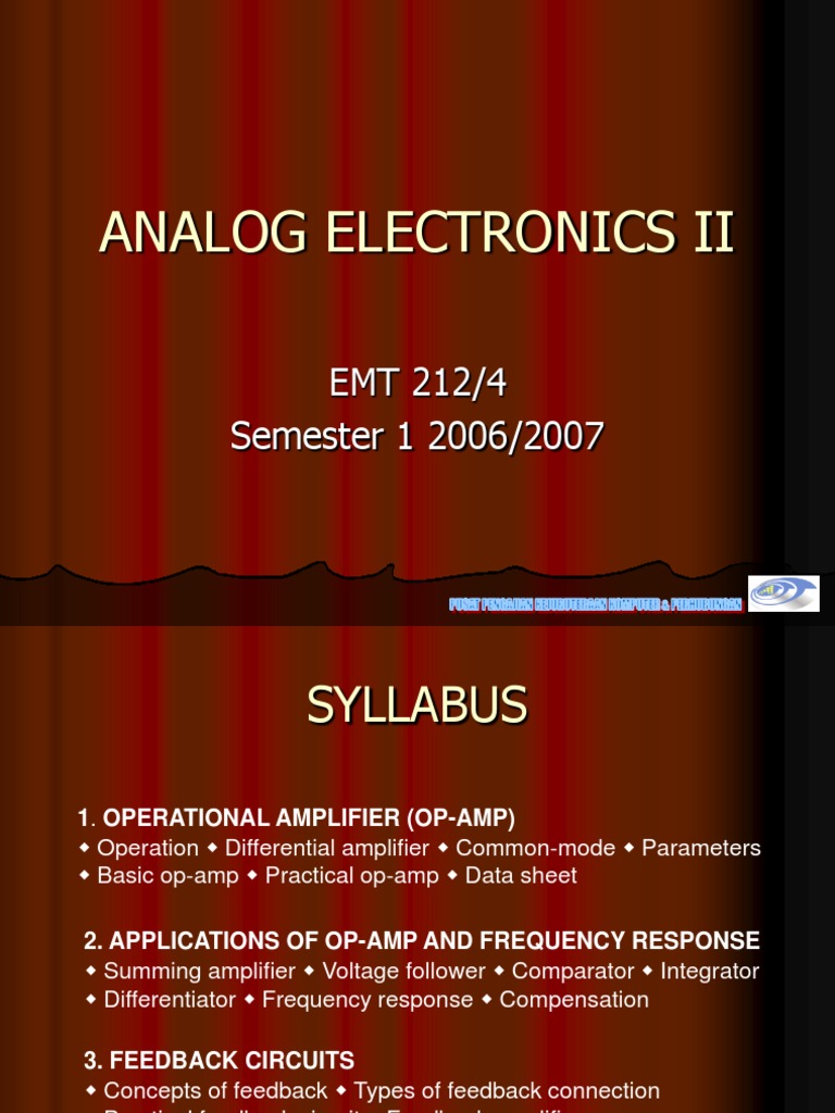 Analog Electronics Ii: EMT 212/4 Semester 1 2006/2007 | PDF | Operational Amplifier | Amplifier