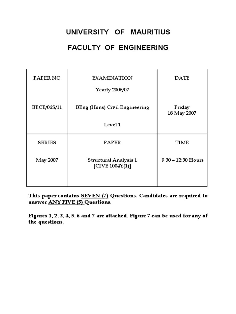 Structural Analysis 1 Exam Paper 2007 | PDF | Beam (Structure) | Bending