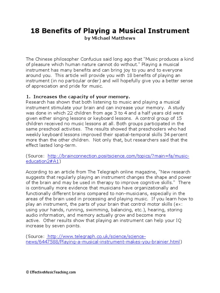 18 Benefits of Playing A Musical Instrument | PDF | Memory | Musical ...