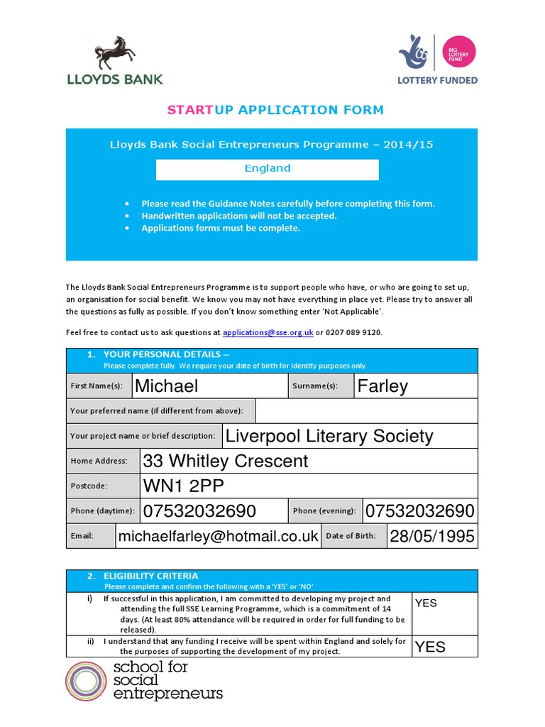 Lloyds Bank Social Entrepreneurs Application | PDF | Literacy | Reading ...