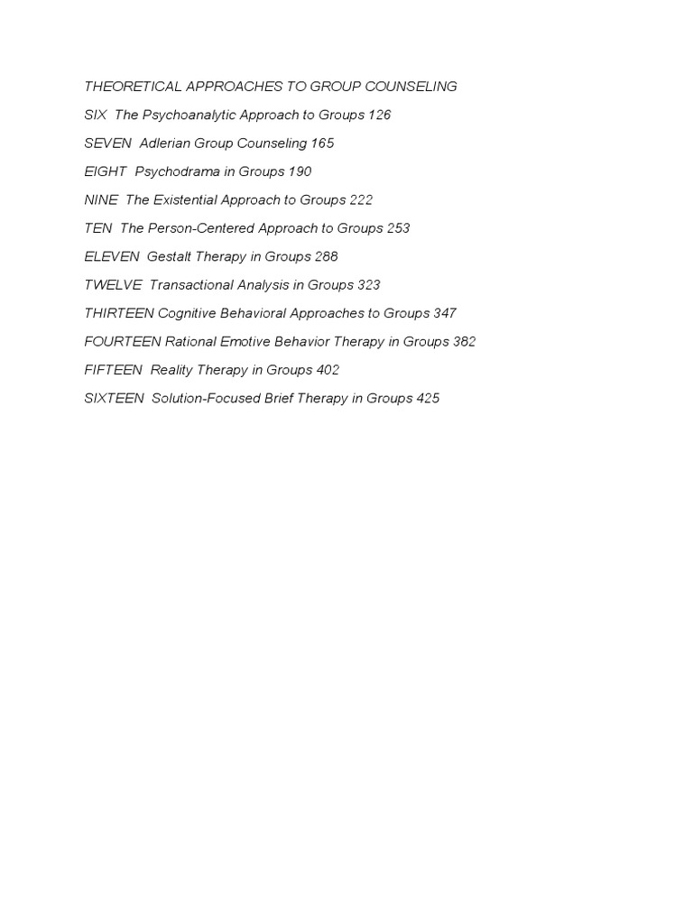 Theoretical Approaches To Group Counseling | PDF | Id | Psychotherapy