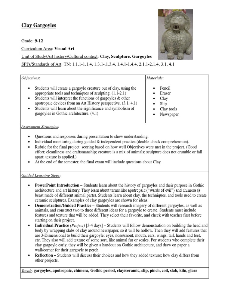 Clay Gargoyles Lesson Plan | PDF | Art History | Lesson Plan
