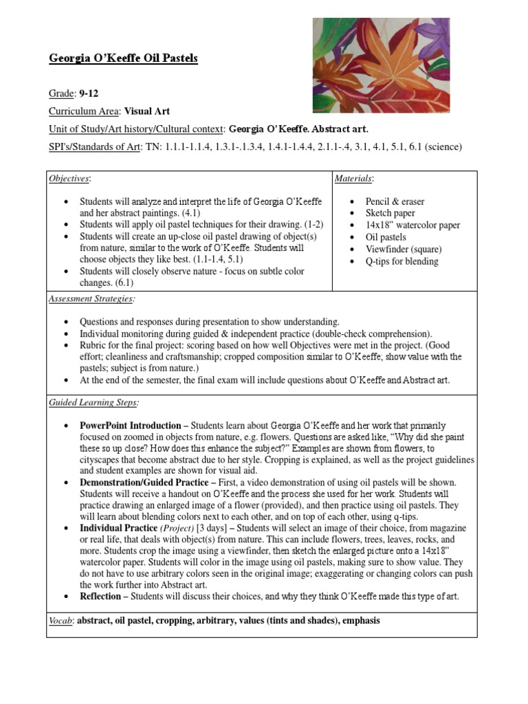 Okeeffe Oil Pastels Lesson Plan | PDF | Pastel | Paintings