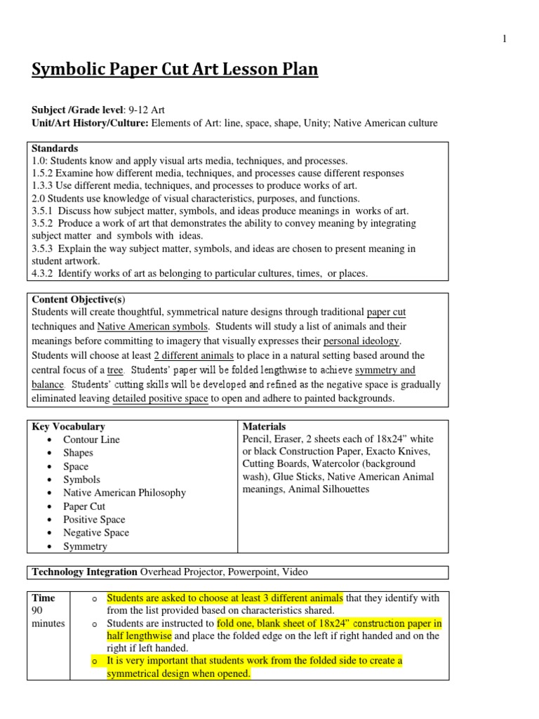 Symbolic Paper Cut Art Lesson Plan | PDF | Knife | Lesson Plan