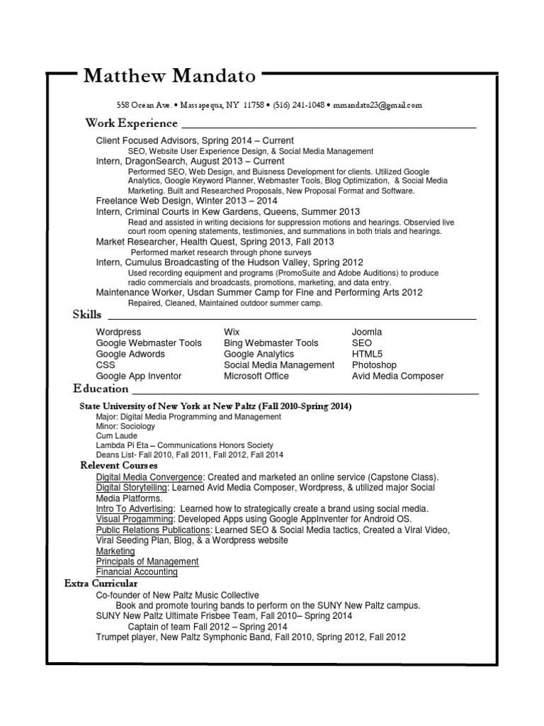 Matt's Resume | PDF | Google | Mass Media