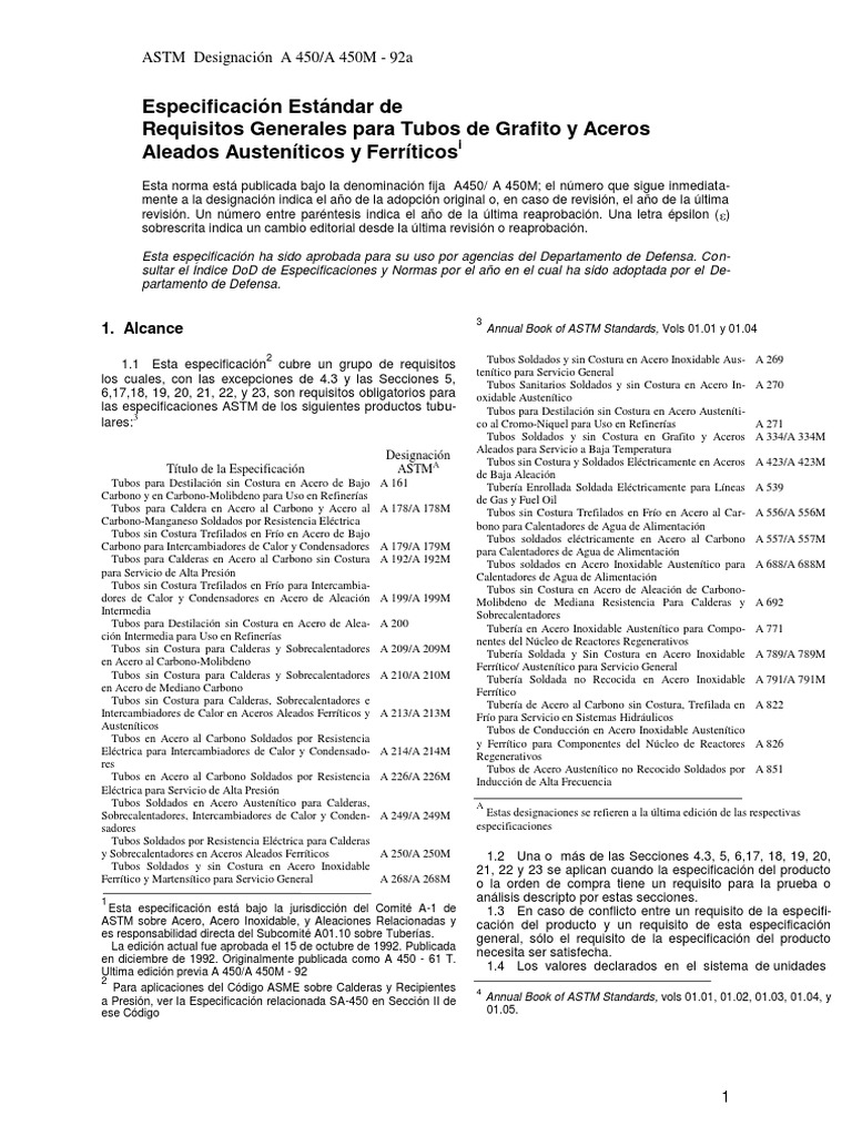 Especificación ASTM A450 para Tubos | PDF | Acero | Dureza